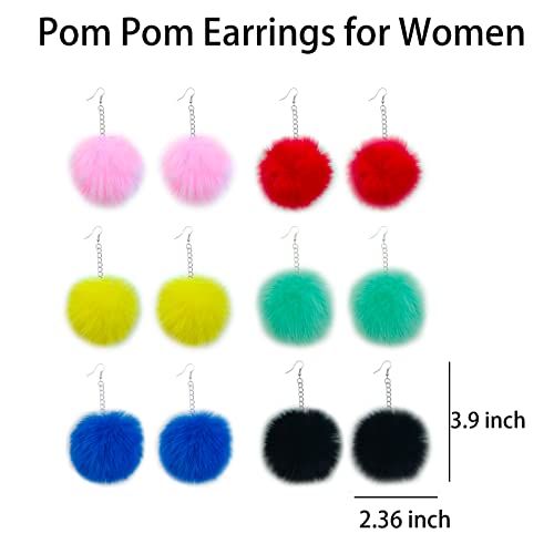 6 Pairs Pom Pom Earrings for Women Faux Fur Ball Fluffy Earrings Colourful Pom Earrings (A:pom pom earrings)