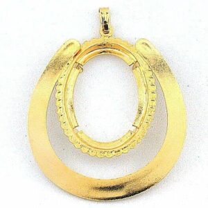 Horseshoe 30x22 Cabochon Oval Antique Gold Color Prong Pendant Mounting CF970