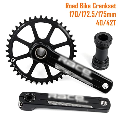 Bicycle Crankset, Road Bike Crankset 40/42/44T GXP Single Chainring 10/11/12 Speed Wide and Narrow Sprocket CNC Crank Set 170/172.5/175mm (Color : NO BB 170mm, Size : 40T)