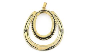 horseshoe 30x22 cabochon oval antique gold color prong pendant mounting cf970