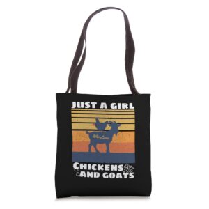 just a girl who loves chickens hen goat mom farmer girls tote bag