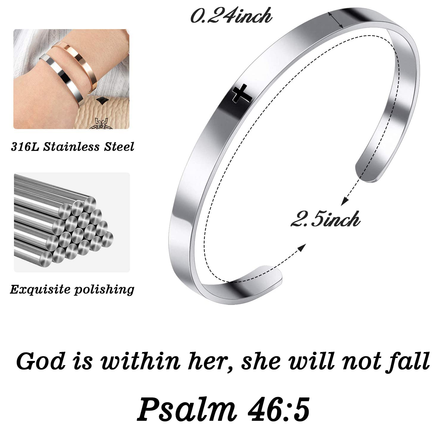 MUERDOU Inspirational Cuff Bracelet Bangle for Women Christian Bible Verse Bracelet Prayer Faith Religious Stainless Steel Bangle Gifts for Her 465