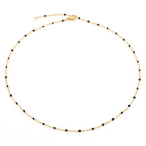 C.Paravano Gold Chain Black Beaded Necklace | Necklaces for Women Gold 18k | Simple gold necklace | 18K Gold Plated Chain Necklace | 18K Gold Plated Chain Necklace