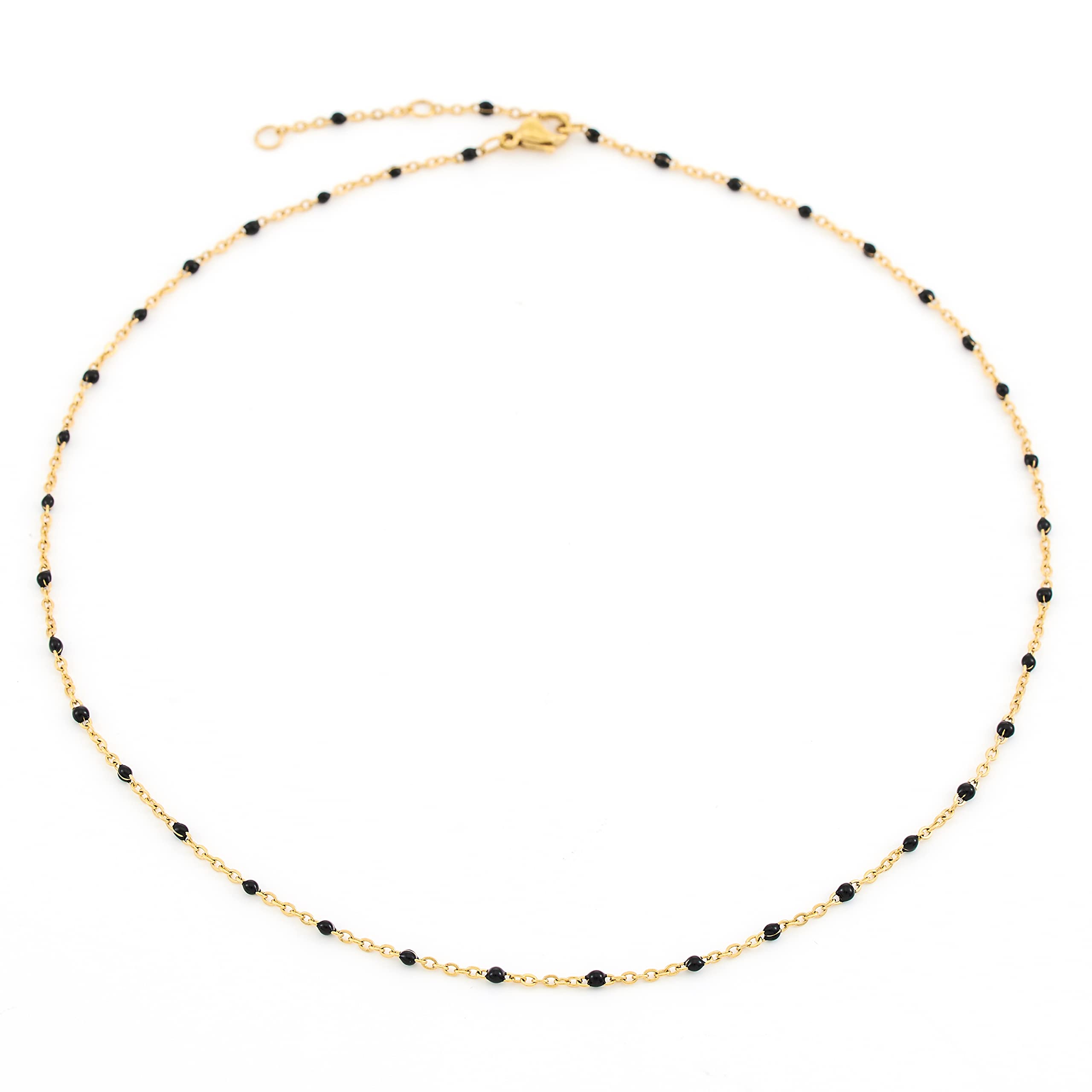 C.Paravano Gold Chain Black Beaded Necklace | Necklaces for Women Gold 18k | Simple gold necklace | 18K Gold Plated Chain Necklace | 18K Gold Plated Chain Necklace