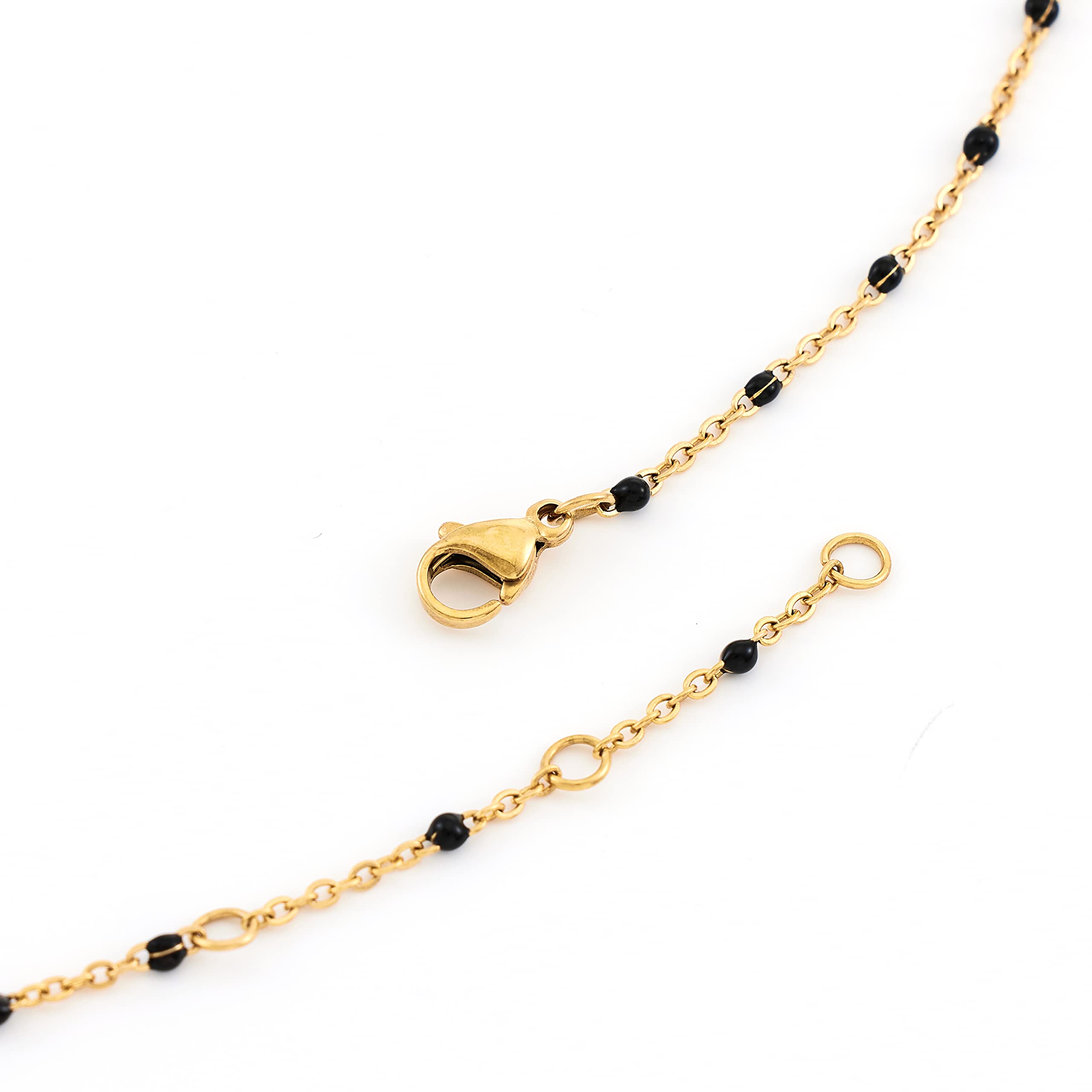 C.Paravano Gold Chain Black Beaded Necklace | Necklaces for Women Gold 18k | Simple gold necklace | 18K Gold Plated Chain Necklace | 18K Gold Plated Chain Necklace