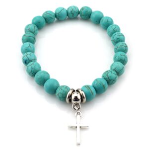 zivemot boho turquoise beaded elastic bracelet cross faith blessing bracelet