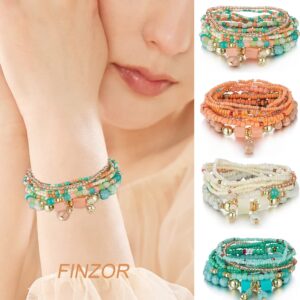 FINZOR 8 Sets Bohemian Stackable Bead Bracelets for Women Bohemian Bracelets Stretch Multi Layered beads Bracelet Set Boho Multicolor Jewelry