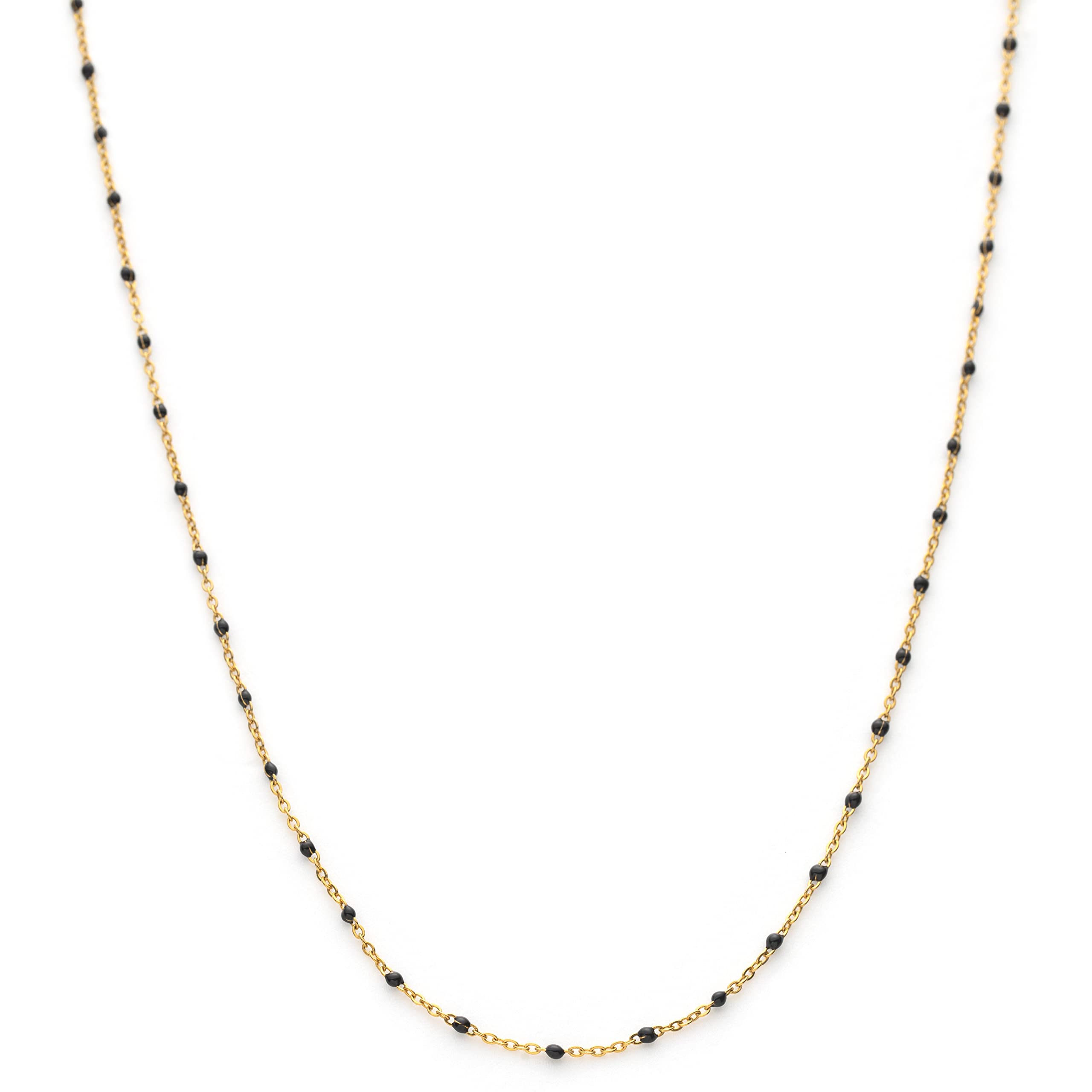 C.Paravano Gold Chain Black Beaded Necklace | Necklaces for Women Gold 18k | Simple gold necklace | 18K Gold Plated Chain Necklace | 18K Gold Plated Chain Necklace