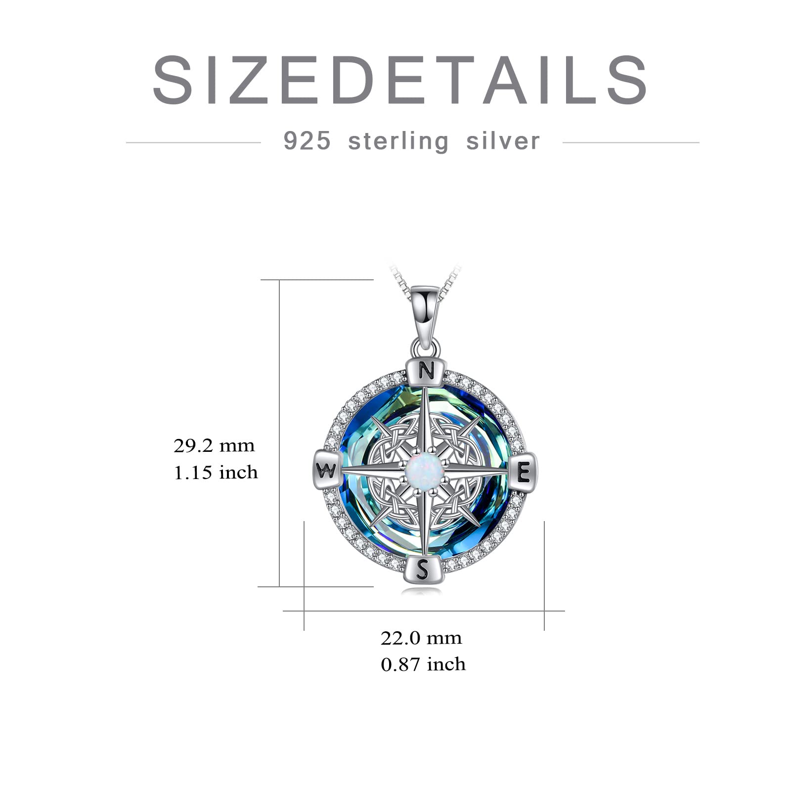 WINNICACA Compass Necklace for Women Compass Gifts for Teen Girls Sterling Silver Compass Jewelry Pendant with Blue Crystal Graduation Gift for Women