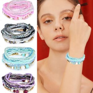 FINZOR 8 Sets Bohemian Stackable Bead Bracelets for Women Bohemian Bracelets Stretch Multi Layered beads Bracelet Set Boho Multicolor Jewelry