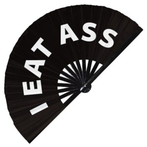 i eat ass hand fan foldable bamboo circuit hand fan funny pride lgbt gag words slang expressions statement gifts festival accessories rave handheld circuit event clack fans (black)