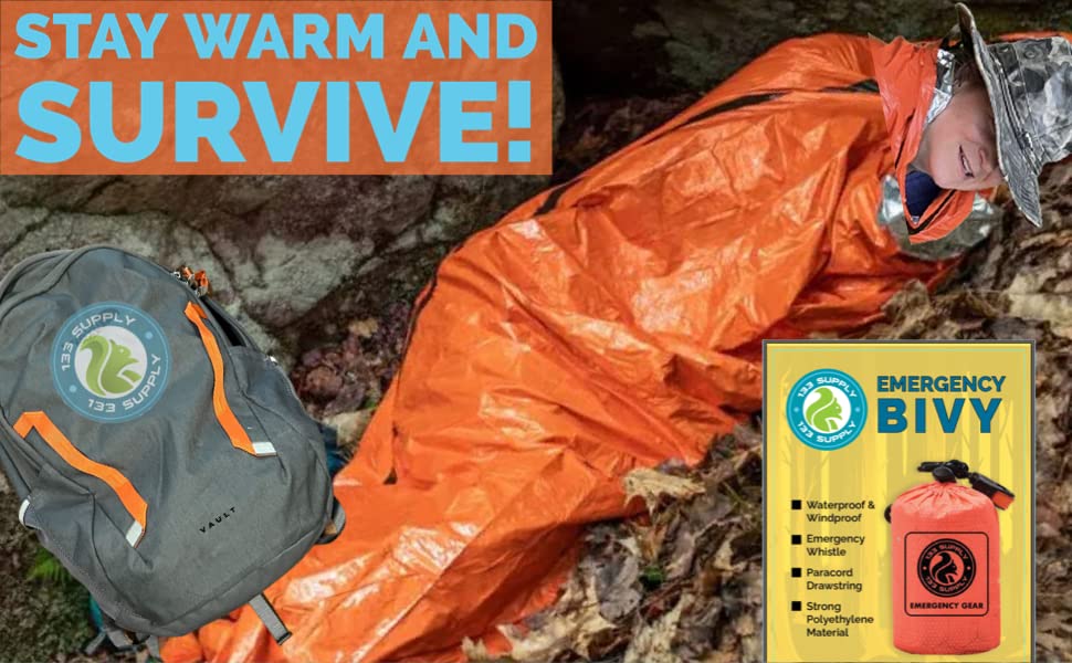 133 SUPPLY 2PK Emergency Sleeping Bags for Survival Sleeping Bag Emergency Sleeping Bag Emergency Bivy Sack Thermal Blankets Survival Gear Emergency Supplies Camping Hiking Gear Outdoor Life Disaster