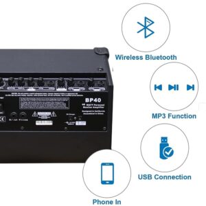 Coolmusic Portable Acoustic Guitar Amplifier, for Performers On The Go, Built-in Bluetooth (40W Battery-Powered)