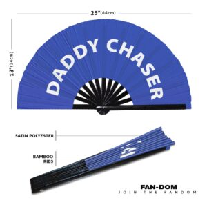 Daddy Chaser Hand Fan Foldable Bamboo Circuit Hand Fan Funny Pride LGBT Gag Words Slang Expressions Statement Gifts Festival Accessories Rave Handheld Circuit Event Clack Fans (Blue)