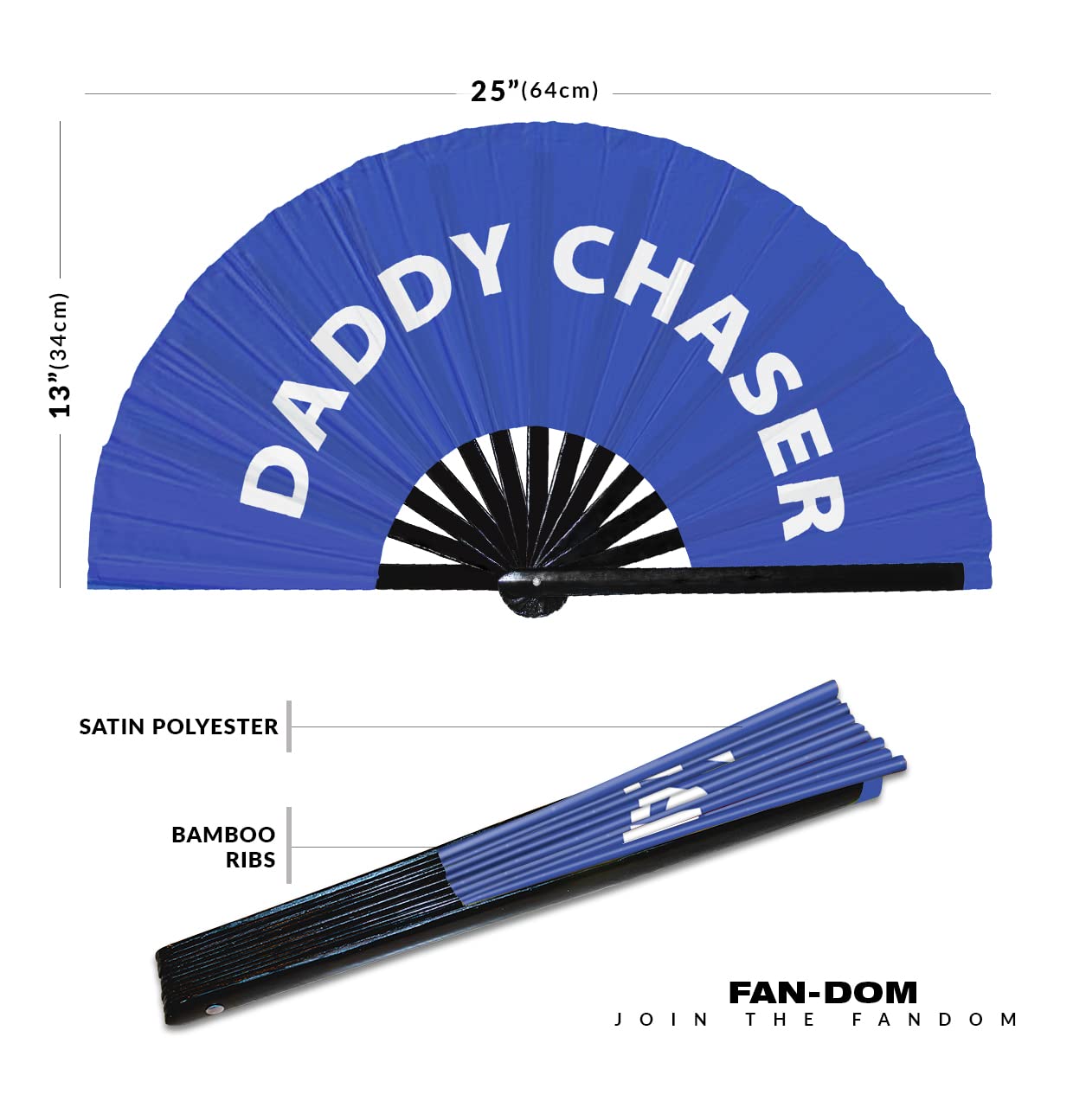 Daddy Chaser Hand Fan Foldable Bamboo Circuit Hand Fan Funny Pride LGBT Gag Words Slang Expressions Statement Gifts Festival Accessories Rave Handheld Circuit Event Clack Fans (Blue)