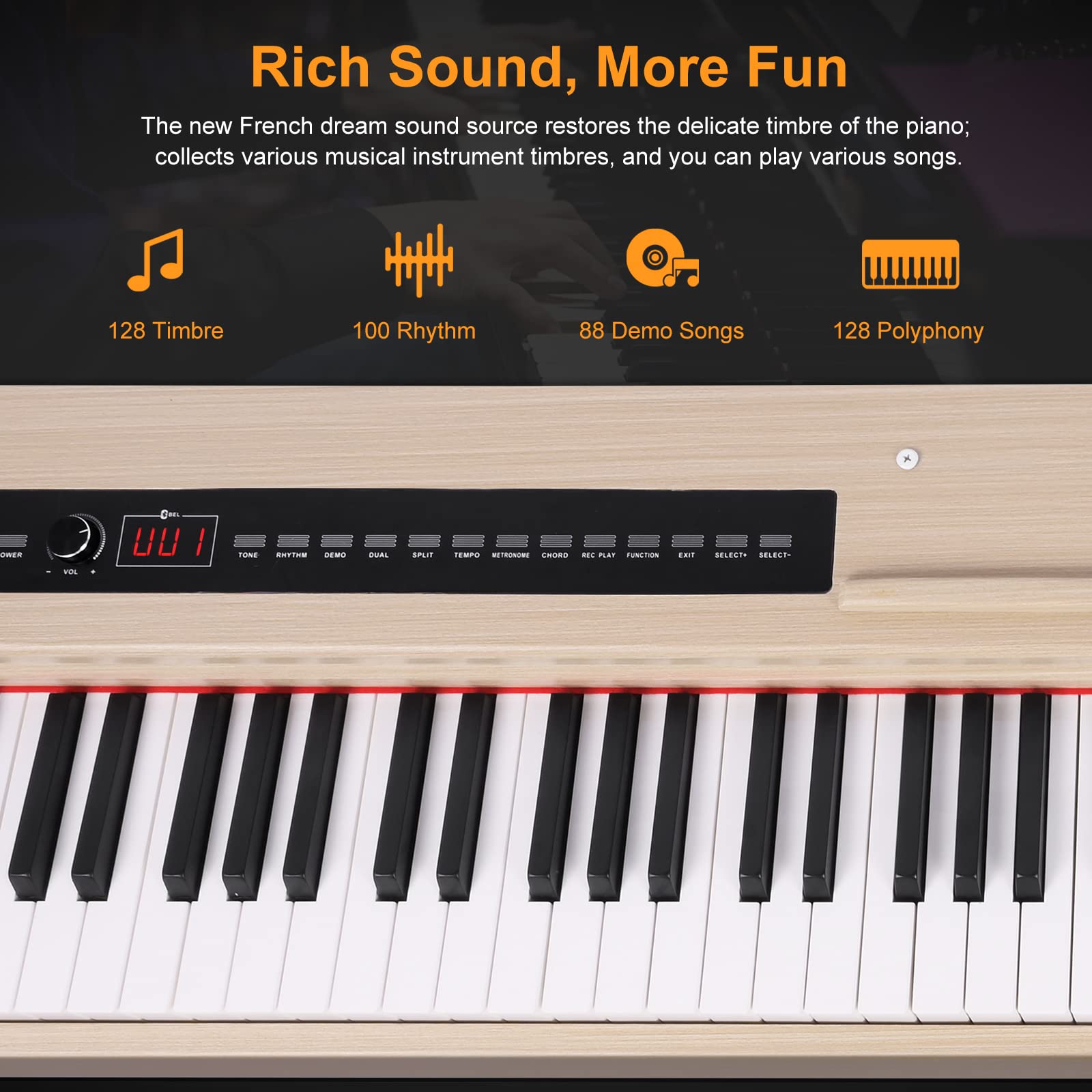 ZHRUNS Digital Piano,88 key Weighted Keyboard Piano,Heavy Hammer Keyboard Sustain Pedal, Power Supply,USB Connecting and Audio Input/Output for Beginner & Professional