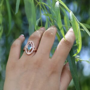 Yarrzhen Evil Eye Lucky Ring Rose Gold & White Gold Plated Marquise Cut Simulated Blue Aquamarine CZ Women's Engagement Wedding Ring (8)