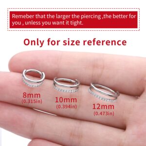 VOJO G23 Titanium 16G Cartilage Septum Hoop Piercing Jewelry Double Row Plated CZ Beads Conch Nose Rings Tragus for Women Men (12mm/0.472in, CZ Silver)