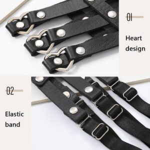 BODIY Women Punk Belt for Leg Straps Black Gothic Heart Thigh Belts Accessory for Halloween Rave Body Chain