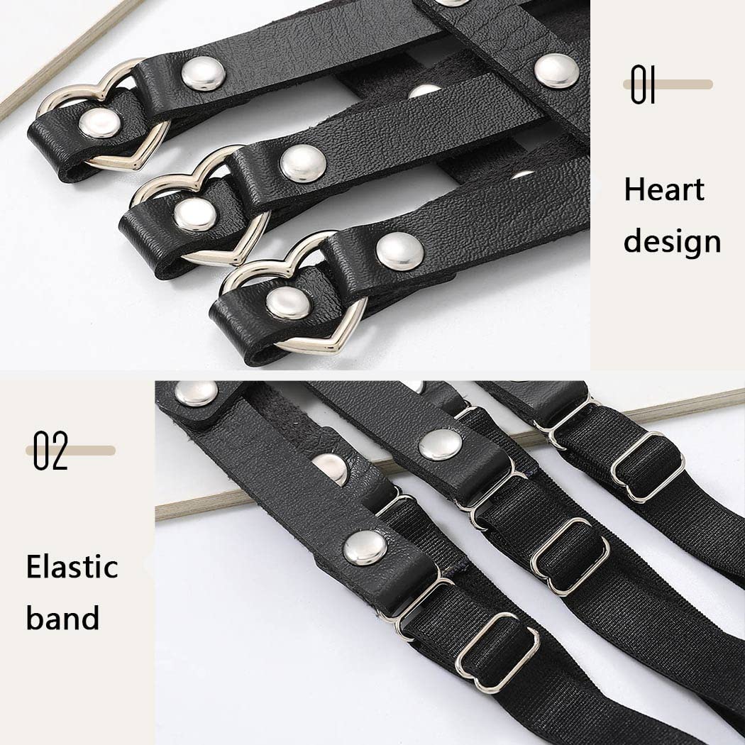 BODIY Women Punk Belt for Leg Straps Black Gothic Heart Thigh Belts Accessory for Halloween Rave Body Chain