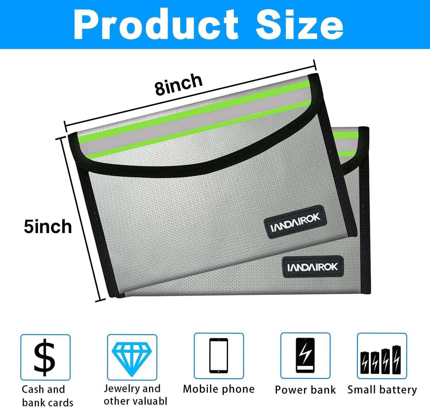 5"x8" Small Fireproof Bag Money Bag Home Office Travel Fireproof Safe Storage Pouch for Document Cash Valuables Jewelry Keys Mobile Power Supply Power Bank Lipo Battery