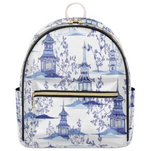 funky qiu backpack purse for woman chinoiserie vintage pagodas tree pu leather fashion mini backpack casual bag