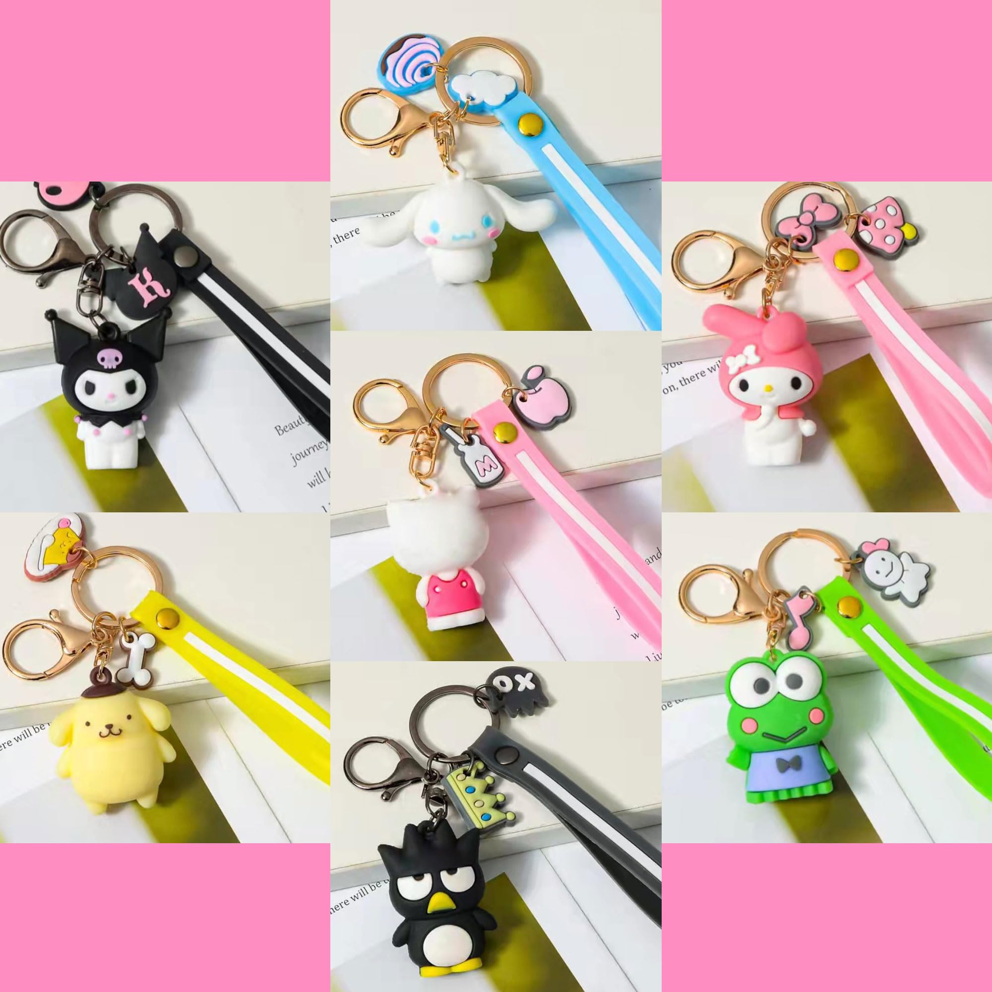 Ohjijinn 7Pcs Cute Keychain Kawaii Accessories, Anime Keychains, Kawaii Keychain Cartoon Keyring Gift for Girls Women (Donut Set)