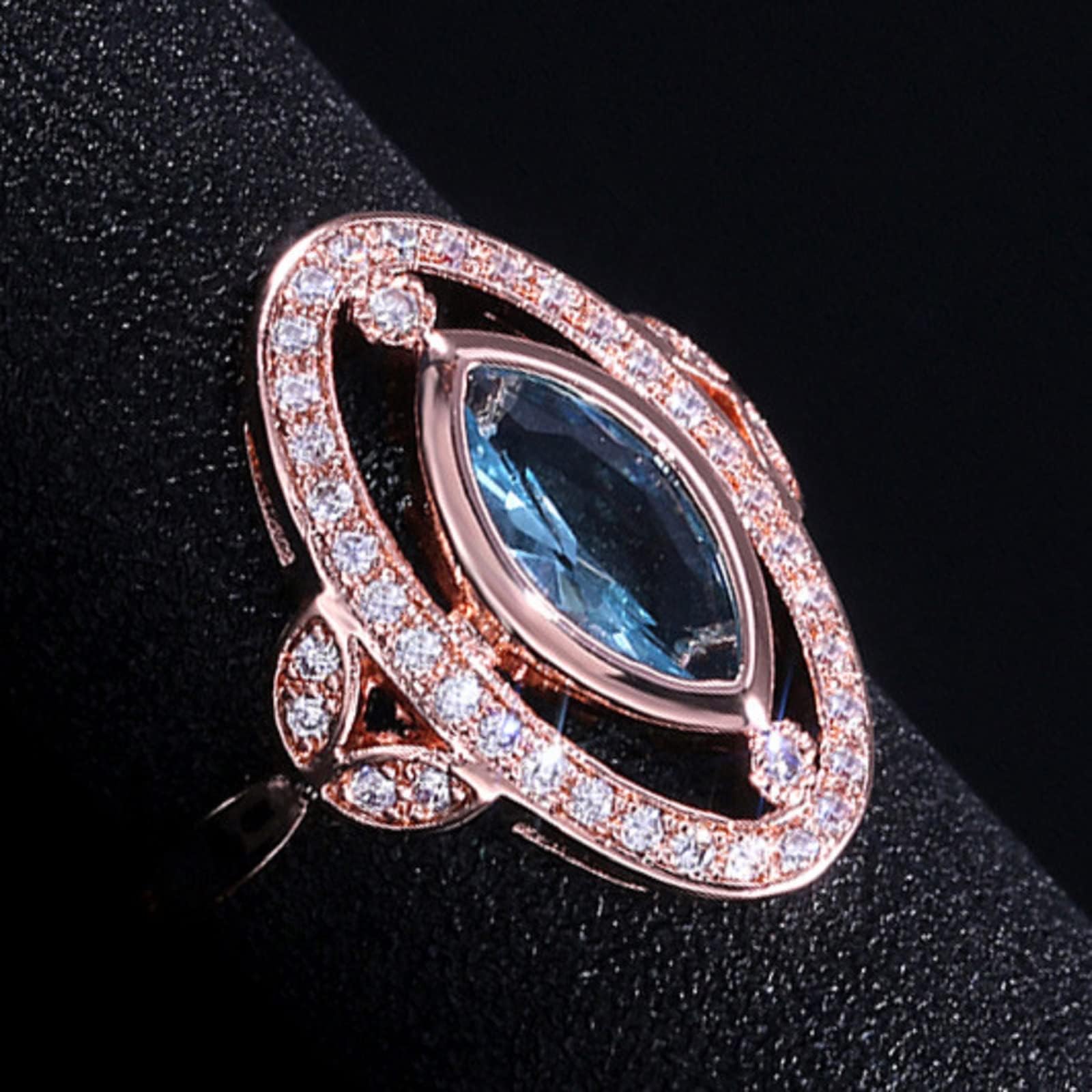 Yarrzhen Evil Eye Lucky Ring Rose Gold & White Gold Plated Marquise Cut Simulated Blue Aquamarine CZ Women's Engagement Wedding Ring (8)