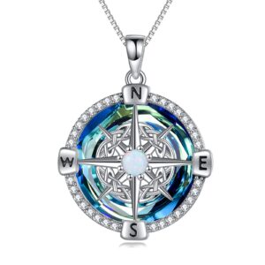 winnicaca compass necklace for women compass gifts for teen girls sterling silver compass jewelry pendant with blue crystal graduation gift for women