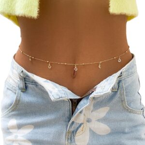 women's girls sexy crystal belly belt waist bikini body chains summer beach accessories jewelry (gold3)