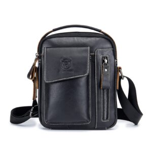 lukzijaes small genuine leather shoulder bag men messenger handbag lightweight sling crossbody bag for business everyday casual travel (#1-black)