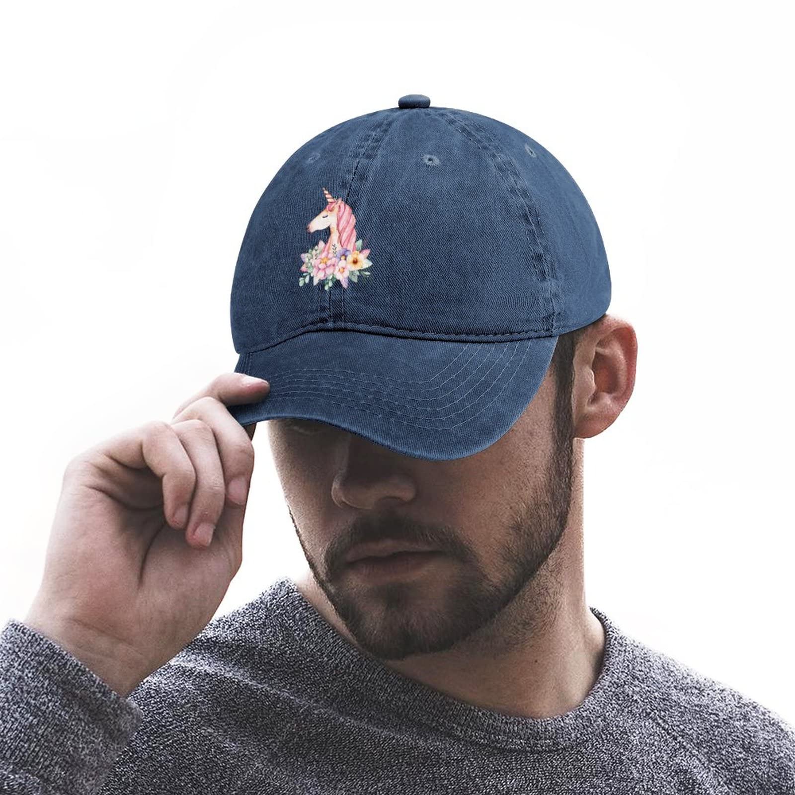 Unicorn Floral Unisex Adult Curved Brim Baseball Hat Cap of Sports Denim Freely Adjustable