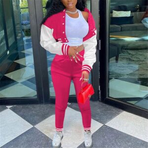 Women 2 Piece Outfits Split Joint Buckle Jackets Set Fall Long Sleeve Sweatsuits Set