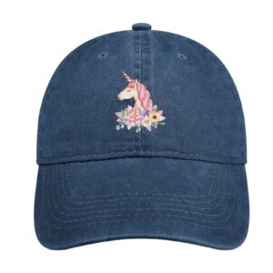 unicorn floral unisex adult curved brim baseball hat cap of sports denim freely adjustable