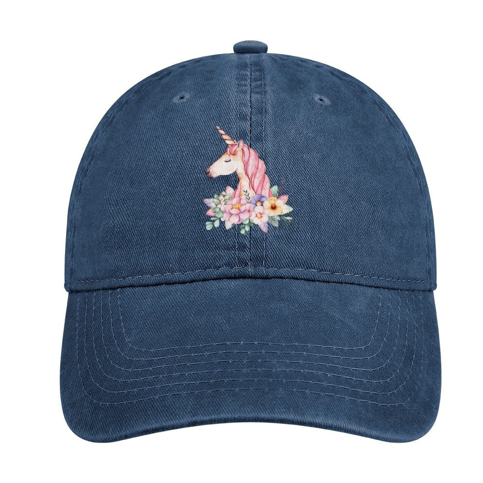 Unicorn Floral Unisex Adult Curved Brim Baseball Hat Cap of Sports Denim Freely Adjustable