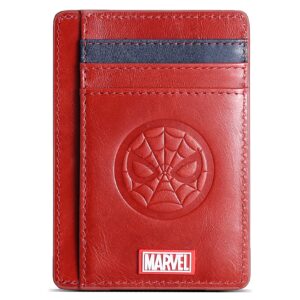 iron spider men's wallet，monolayer slim minimalist front pocket rfid blocking leather pocket wallet with superhero spider red