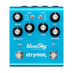 strymon bluesky v2 guitar effects pedal with studio quality plate, room and spring reverbs, for electric and acoustic guitar, synths, vocals and keyboards