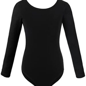 tanzdunsje Girls Dance Leotard Long Sleeve Black Ballet Leotard Crisscross Straps Back Dance Top Gymnastics for Girl Toddler Women (Black, 130)