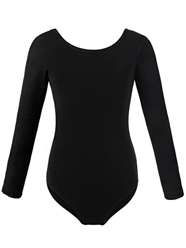 tanzdunsje Girls Dance Leotard Long Sleeve Black Ballet Leotard Crisscross Straps Back Dance Top Gymnastics for Girl Toddler Women (Black, 130)