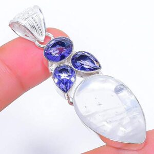 crystalshop crystal quartz, tanzanite gemstone 925 sterling silver jewelry pendant 2.4" aq-3244