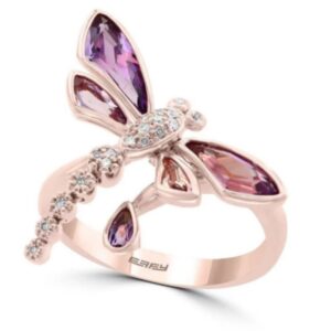 HUKQBUNX 18K Gold creative Dragonfly water drop purple zircon insect ring small crystal Cubic Zircon women's wedding engagement ring size 6-10 (Szie 7), Gold,Silver,Purple