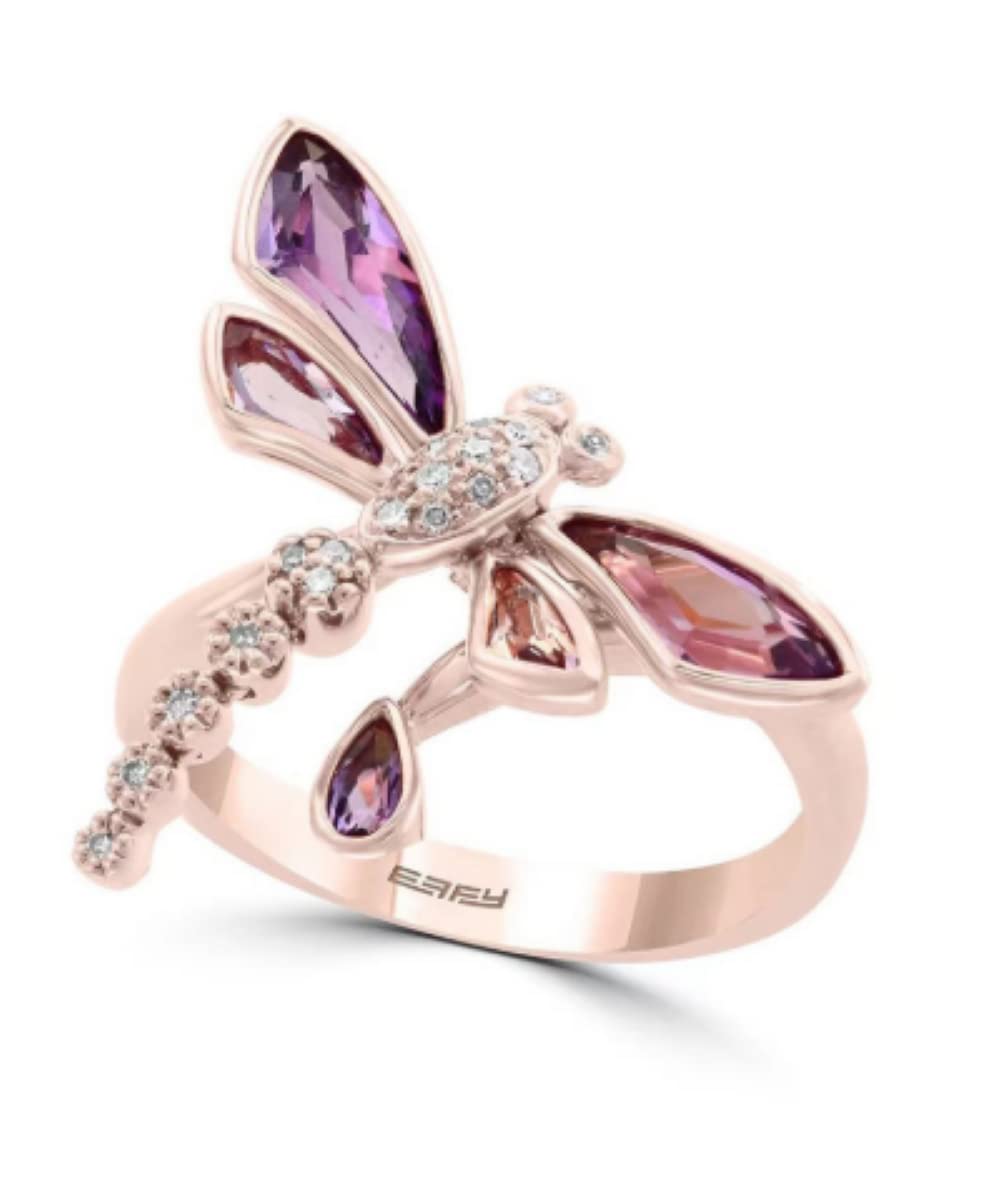 HUKQBUNX 18K Gold creative Dragonfly water drop purple zircon insect ring small crystal Cubic Zircon women's wedding engagement ring size 6-10 (Szie 7), Gold,Silver,Purple