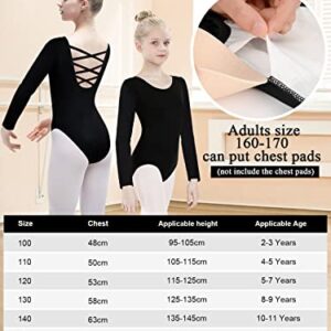 tanzdunsje Girls Dance Leotard Long Sleeve Black Ballet Leotard Crisscross Straps Back Dance Top Gymnastics for Girl Toddler Women (Black, 130)