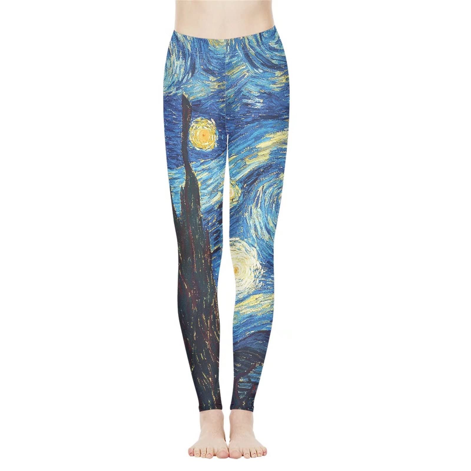 Xhuibop Van Gogh Starry Night Women Workout Leggings Plus Size X Large Yoga Pants High Waisted Gym Trousers Tummy Control Active Tights Butt Lift Ladies Outfits