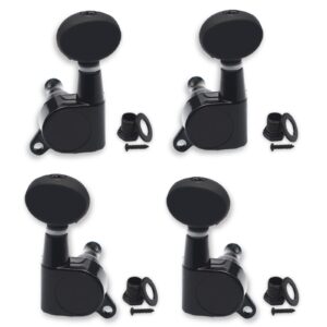 saphue 2r2l ukulele tuning pegs parts,small oval concave button sealed-gear string tuners tuning pegs key machine heads for ukulele (black)