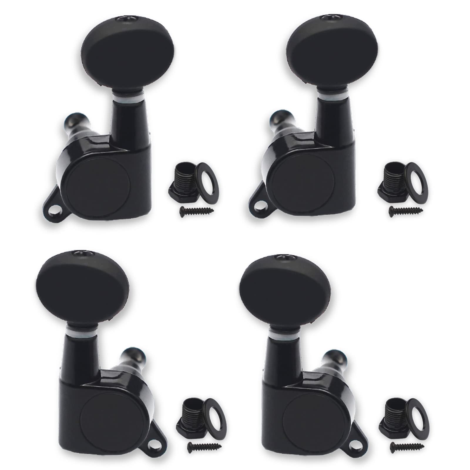 SAPHUE 2R2L Ukulele Tuning Pegs Parts,Small oval Concave Button Sealed-gear String Tuners Tuning Pegs key Machine Heads for Ukulele (Black)