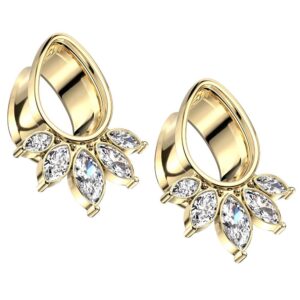 pierced owl 316l stainless steel 5 marquise cz crystal fan tear drop shaped double flared tunnel plugs, sold as a pair (10mm (00ga))