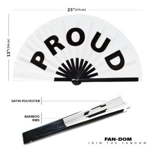 Proud Hand Fan Foldable Bamboo Circuit Hand Fan Funny Pride LGBT Gag Words Slang Expressions Statement Gifts Festival Accessories Rave Handheld Circuit Event Clack Fans (White)