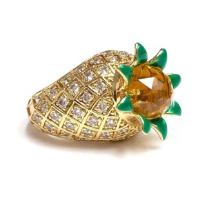 Kate Spade New York Pineapple Passion Gold Plated Metal Glass Stone Ring Size 7