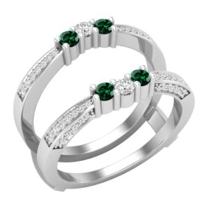 dazzlingrock collection round emerald and white diamond enhancer double wrap guard anniversary band ring for women in 925 sterling silver, size 6.5